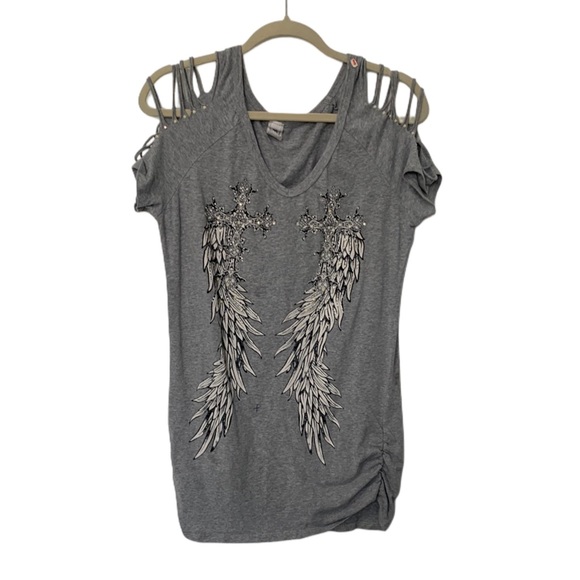 Vintage | Tops | Y2k Cyber Wings Cut Out Shoulders Tunic Top | Poshmark